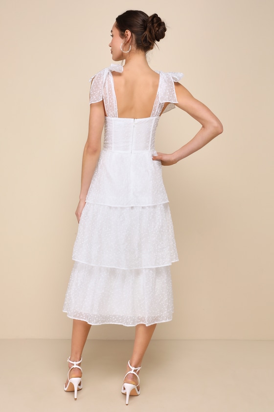 White Tie-Strap Dress - Clip Dot Bustier Dress - Midi Dress - Lulus