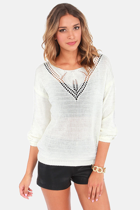 Cute Cream Sweater - Knit Sweater - Ivory Sweater - Pullover - $41.00 ...