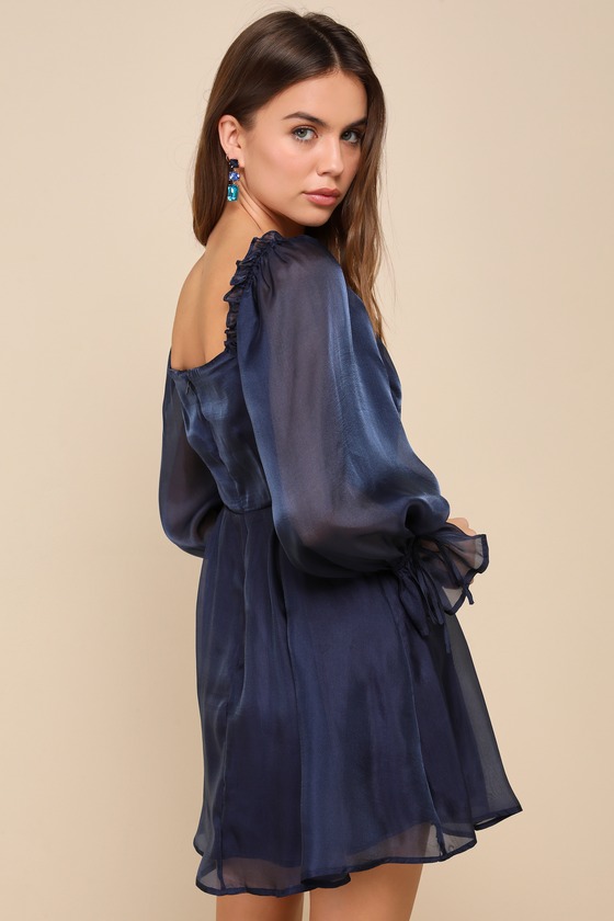 Navy Chiffon Mini Dress - Ruffled Dress - Off-the-Shoulder Dress - Lulus