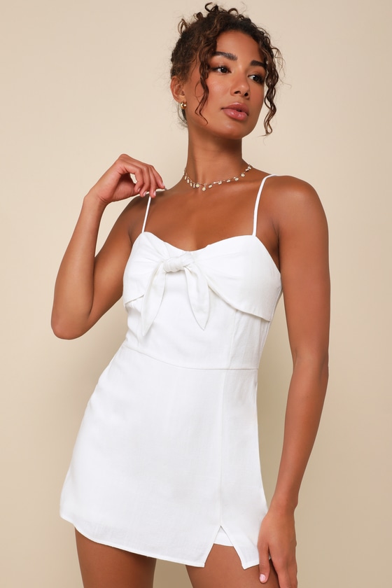 White Linen Romper White Skort Romper Tie Front Skort Romper Lulus