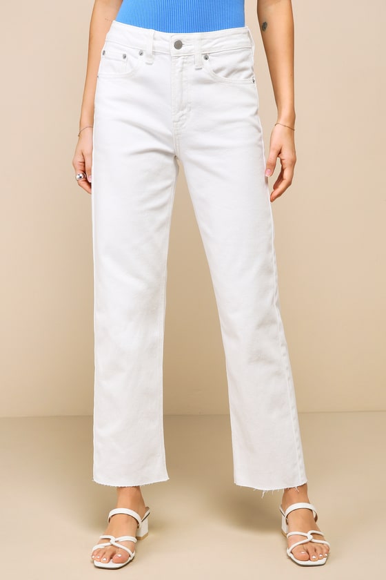 White High-Rise Jeans - Raw Hem Jeans - Straight Leg Jeans - Lulus