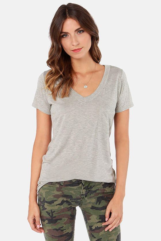 Cute Grey Tee - Pocket Tee - V Neck Tee - Grey Top - $34.00 - Lulus