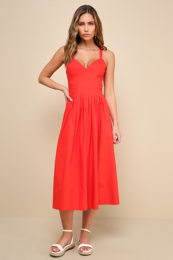 Red Pleated Dress Backless Midi Dress Tie Back Midi Dress Lulus