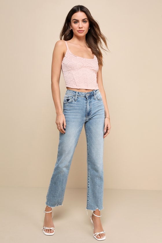 Light Pink Tank Top Lace Bustier Tank Top Cropped Tank Top Lulus