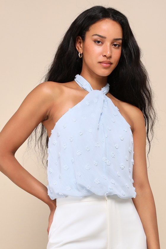 Light Blue Clip Dot Top - Halter Bodysuit - Clip Dot Bodysuit - Lulus