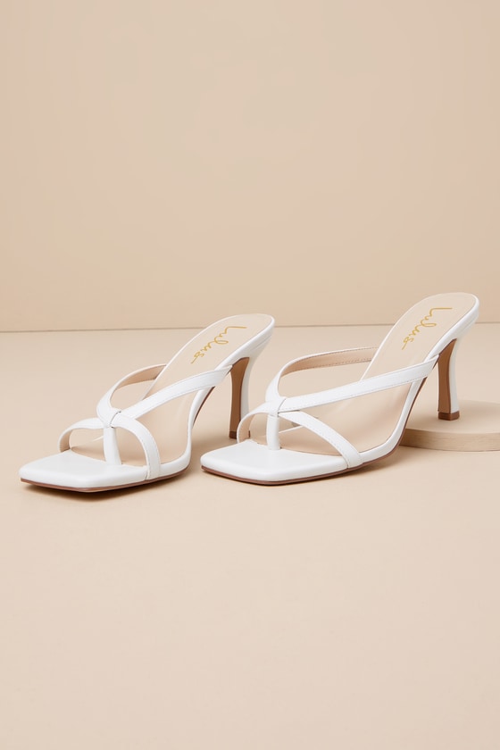 White Sandals - Strappy High Heel Sandals - High Heel Slides - Lulus