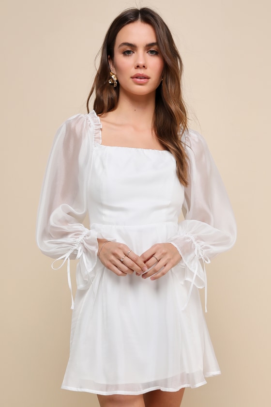 White Chiffon Mini Dress - Ruffled Dress - Off-the-Shoulder Dress - Lulus