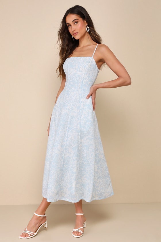 White and Blue Floral Dress - Midi Dress - Dress With Pockets - Lulus