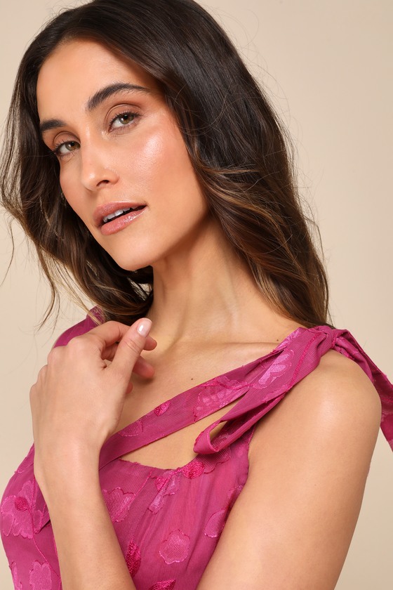 Magenta Floral Mini Dress - Embroidered Dress - Tie-Strap Magenta Floral Mini Dress - Embroidered Dress - Tie-Strap