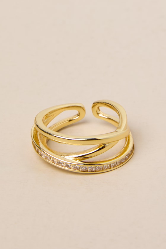 Gold Rhinestone Ring - Layered Overlapping Ring - Stacked Ring - Lulus