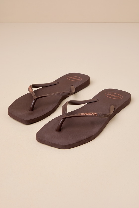 Havaianas Slim Square - Brown Flip Flops - Square Toe Flip Flops - Lulus