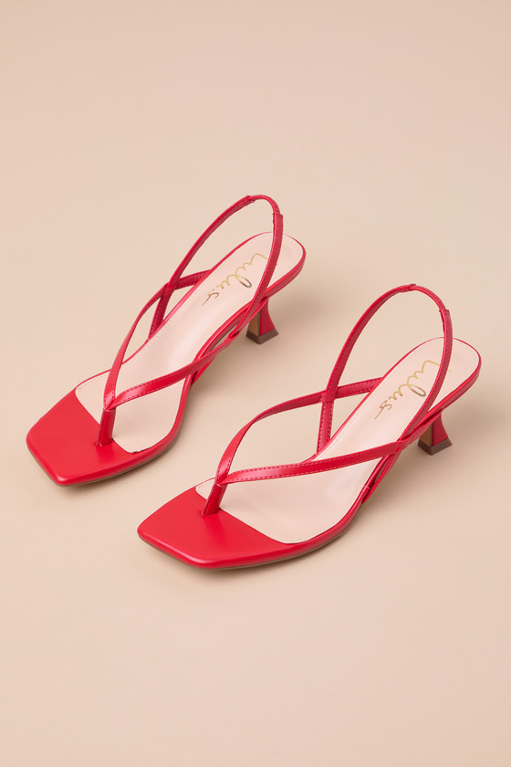 Red Kitten Heel Sandals - Thong Upper Sandals - Slingback Sandals - Lulus
