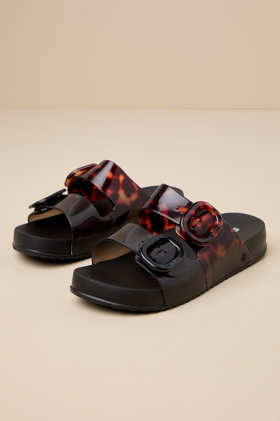 Melissa Cozy Slide - Black Tortoise Print Sandals - Slide Sandals - Lulus