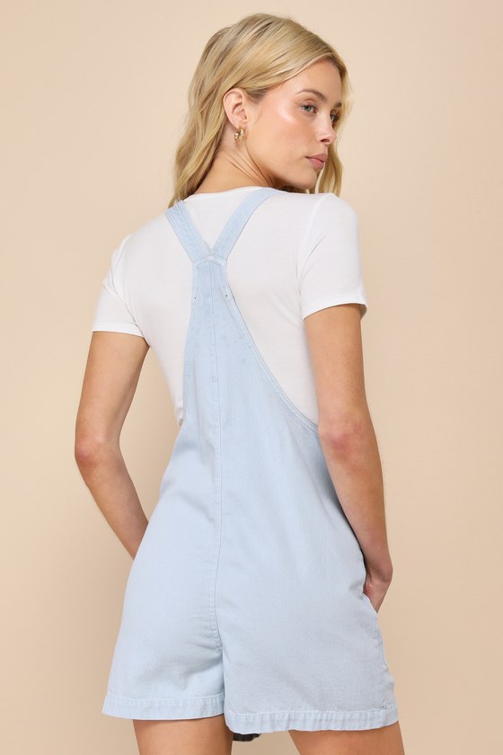 Light Wash Cotton Romper - Tie-Strap Romper - Overall Romper - Lulus