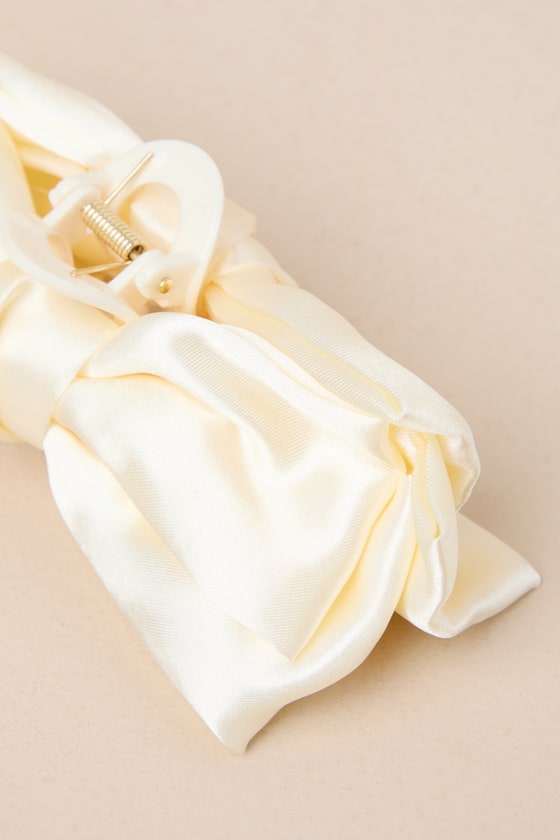 Ivory Satin Bow Clip - Bow Claw Clip - Ivory Bow - Claw Clip - Lulus
