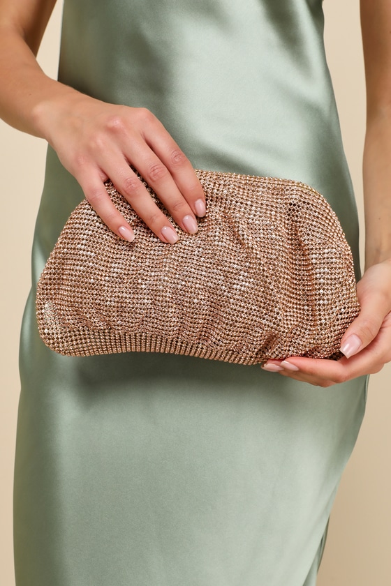 Champagne Rhinestone Clutch - Pouch Clutch - Cloud Clutch - Bag - Lulus