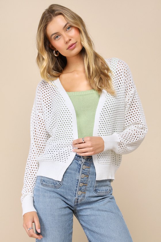 White Sheer Cardigan - Loose-Knit Sweater - Cardigan Sweater - Lulus