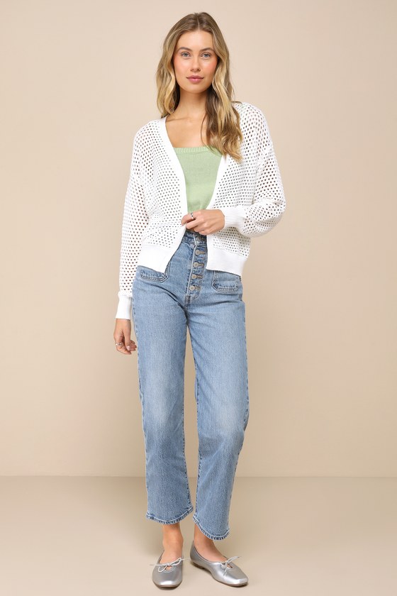White Sheer Cardigan - Loose-Knit Sweater - Cardigan Sweater - Lulus