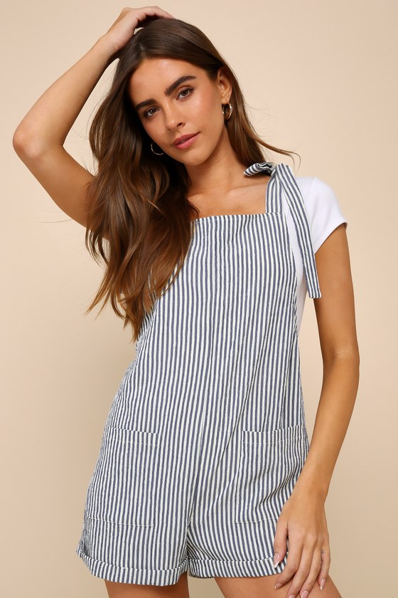 White and Blue Striped Romper - Tie-Strap Romper - Tying Romper - Lulus