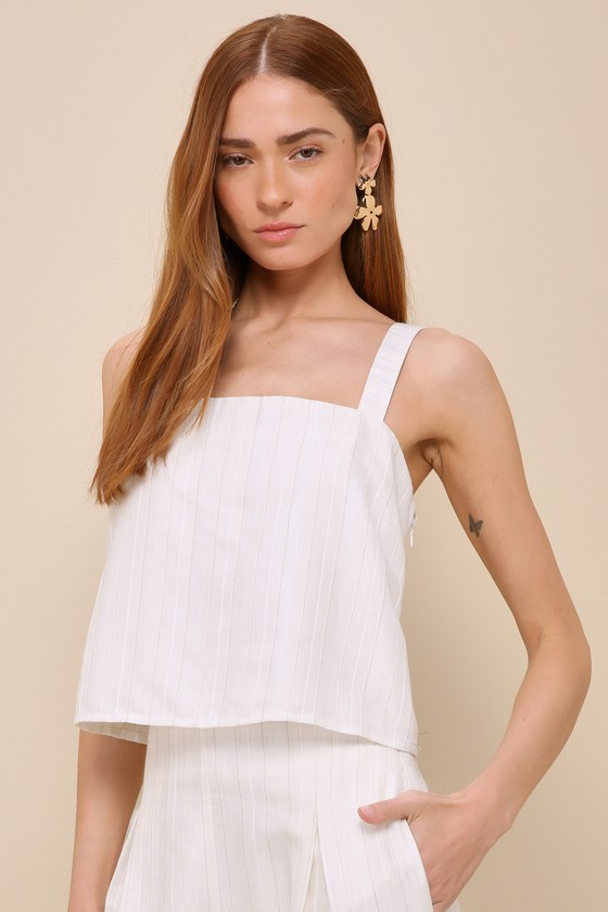 Ivory Striped Tank Top Linen Tank Top Wide Cut Tank Top Lulus