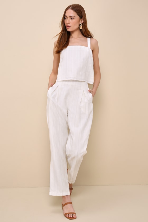 Ivory Striped pants - High-Rise Wide-Leg Pants - Linen Pants - Lulus