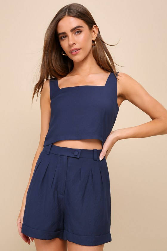 Cute Navy Blue Shorts High Waisted Shorts Tailored Shorts Lulus