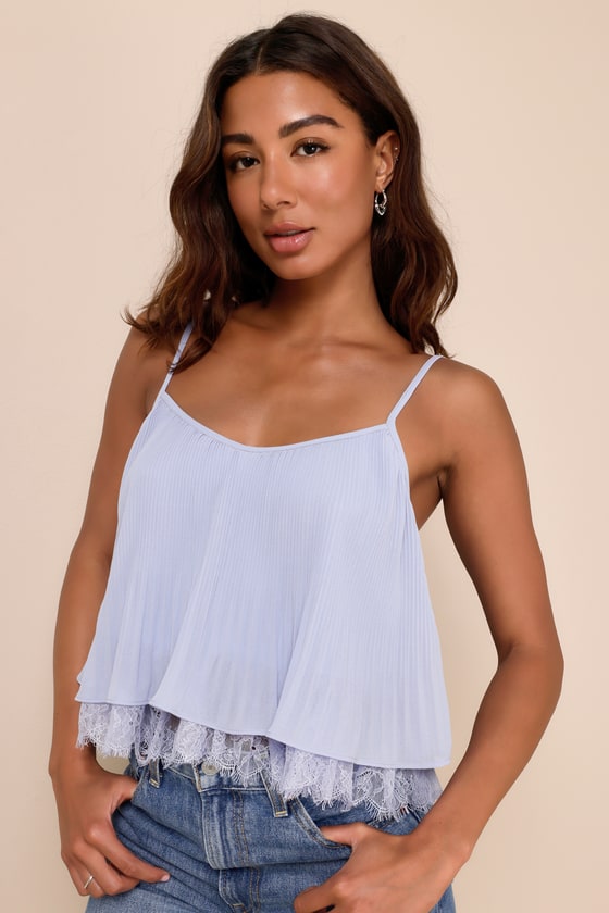 Lavender Plisse Top - Cami Top - Lace Trim Cami Top - Lulus