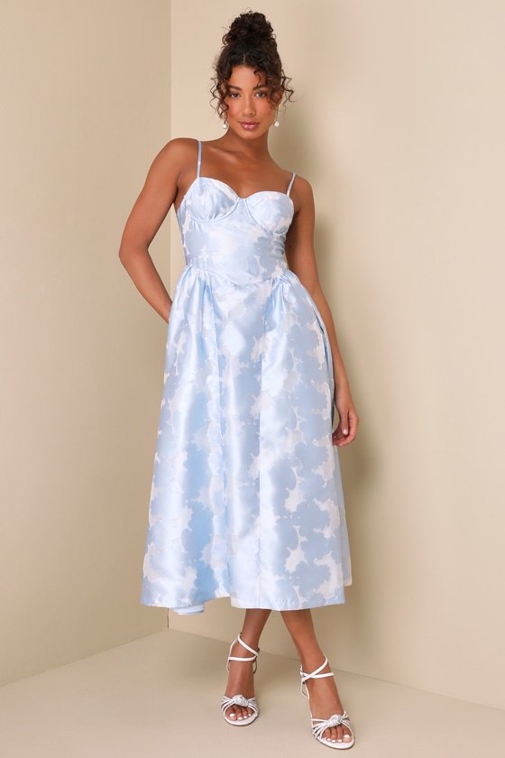 Light Blue Midi Dress - Floral Burnout Dress - Bustier Midi Dress - Lulus
