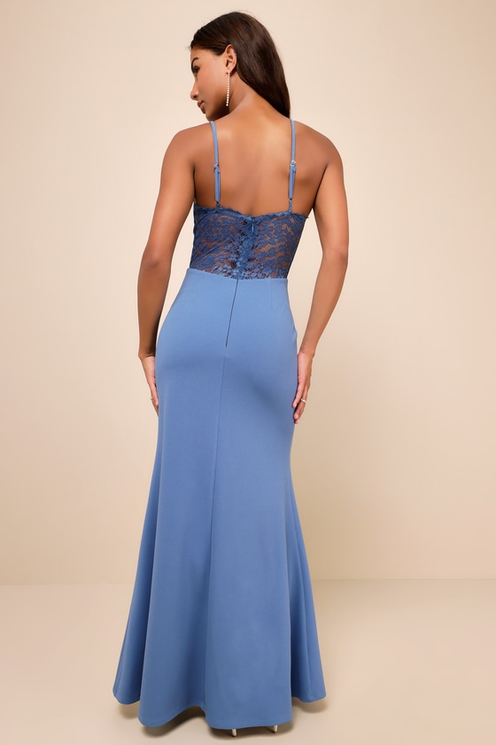 Slate Blue Bridesmaid Dress - Lace Back Dress - Blue Maxi Dress - Lulus