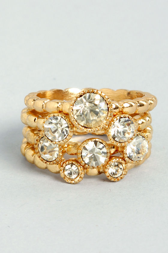 Pretty Gold Rings - Ring Set - Rhinestone Rings - Bezel Rings -$10.00 ...