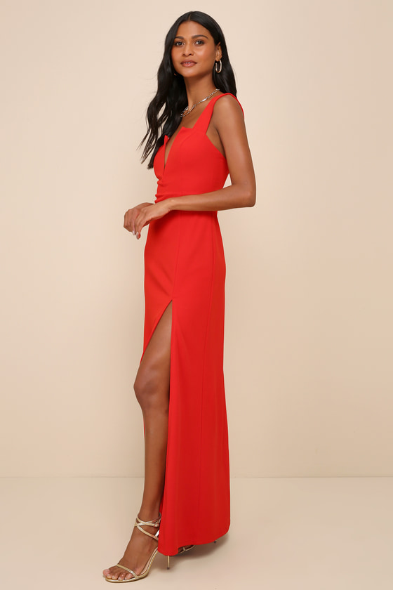 Sexy Red Dress Plunging Maxi Dress Mermaid Maxi Dress Lulus