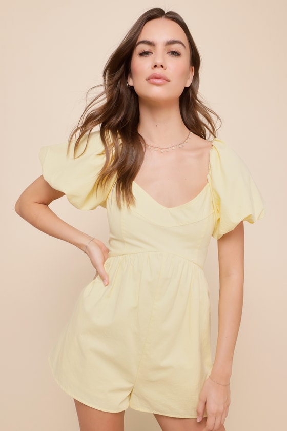 Cute Yellow Romper - Puff Sleeve Romper - Tie-Back Romper - Lulus