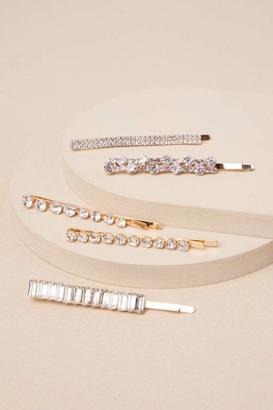 Gold Rhinestone Hair Pin Set - Five-Piece Clip Set - Hair Pins - Lulus