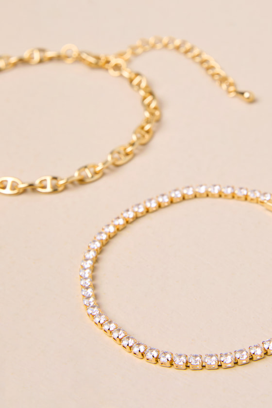 Gold Bracelet Set - Rhinestone Bracelet - 2PC Bracelet Set - Lulus