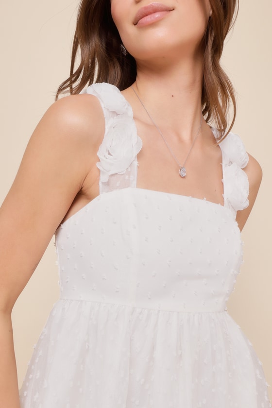 Lulus Darling Existence White Swiss Dot Rosette Sleeveless Mini Dress ...