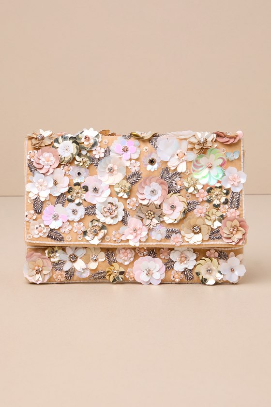 Floral Sequin Clutch - Velvet Clutch - Light Yellow Clutch - Lulus