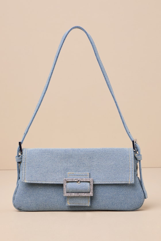 Light Blue Denim Purse - Bedazzled Purse - Denim Buckle Bag - Lulus