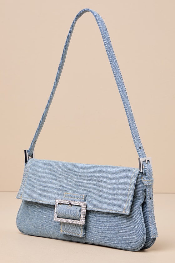 Light Blue Denim Purse - Bedazzled Purse - Denim Buckle Bag - Lulus