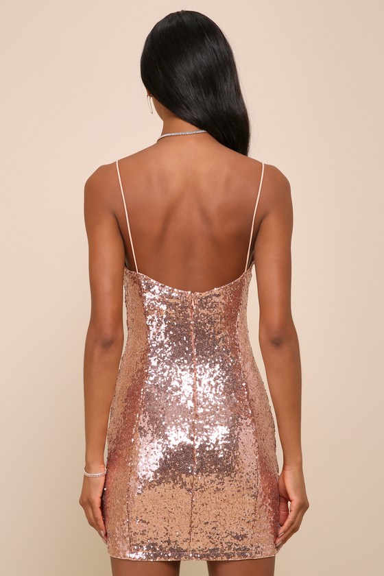Sexy Rose Gold Dress Bodycon Dress Mini Dress Sequin Dress Lulus