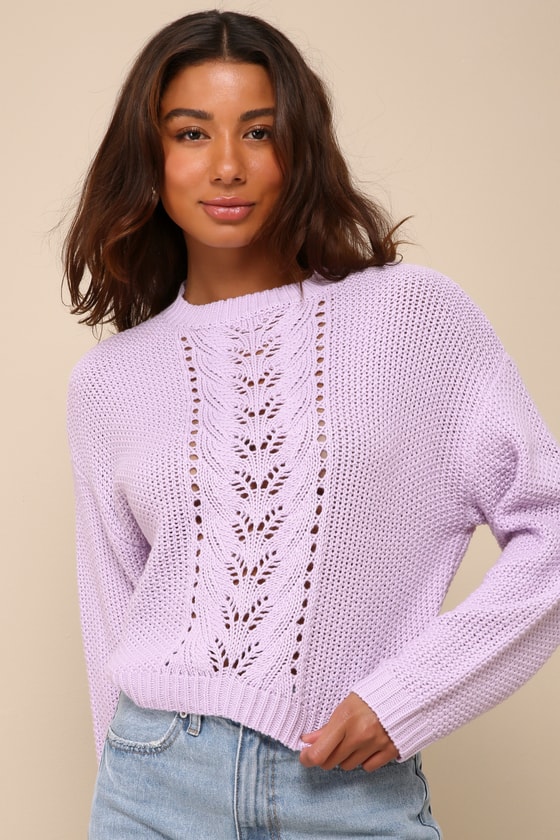 Lavender Sweater - Pointelle Knit Sweater - Crew Neck Sweater Top - Lulus