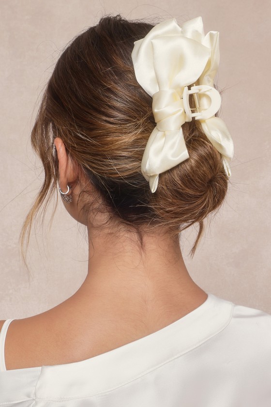 Ivory Satin Bow Clip - Bow Claw Clip - Ivory Bow - Claw Clip - Lulus