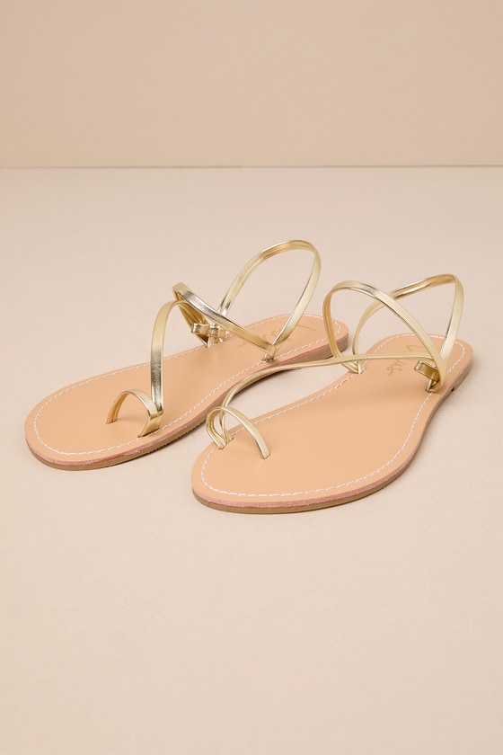 Shiny Gold Sandals - Strappy Flat Sandals - Ankle Strap Sandals - Lulus