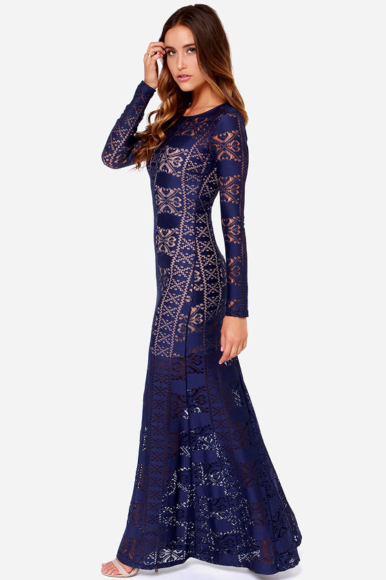 Navy Blue Lace Dress Maxi Dress Bodycon Dress 69 00 Lulus