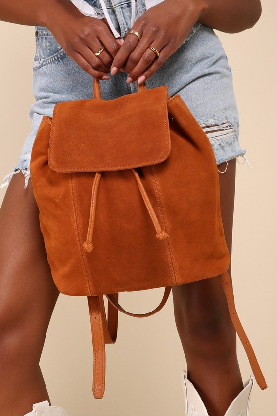 Small Backpack - Brown Backpack - Suede Leather Backpack - Lulus
