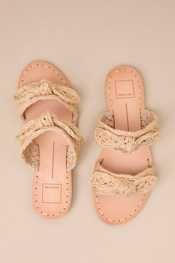 Dolce Vita Dinah Light Natural - Raffia Sandals - Slide Sandals - Lulus