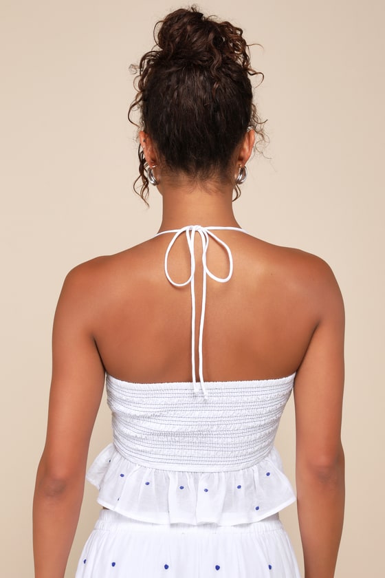 White Embroidered Top - Cropped Ruffled Top - Cute Halter Top - Lulus