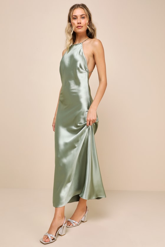 Sage Green Midi Dress - Backless Satin Dress - Satin Slip Dress - Lulus