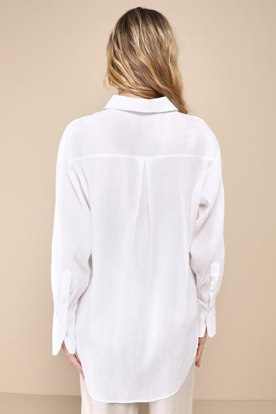 White Textured Top - Long Sleeve Top - Cute Button-Up Top - Lulus