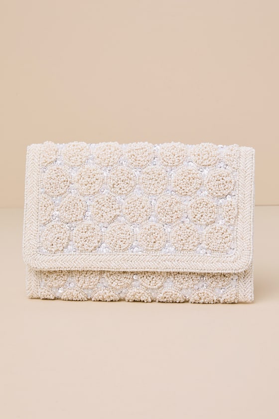 Ivory Beaded Clutch - Sequin Clutch - Beaded Bag - Clutch - Lulus