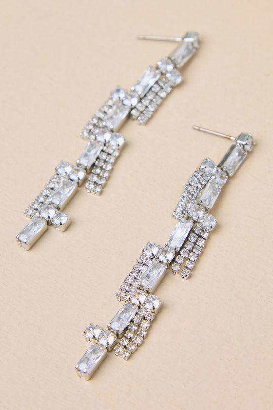 Silver Rhinestone Earrings - Sparkly Drop Earrings - Earrings - Lulus